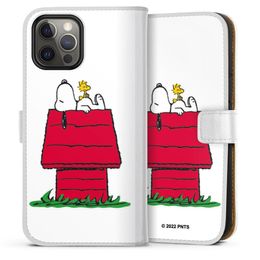 DeinDesign iPhone 12 Pro Max Handy Klapph&uuml;lle Handyh&uuml;lle aus Kunst Leder wei&szlig; Flip Case Snoopy Peanuts Official Licensed Product Sideflip mit Lasche