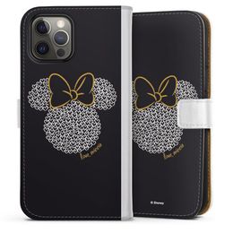 DeinDesign iPhone 12 Pro Max Handy Klapph&uuml;lle Handyh&uuml;lle aus Kunst Leder wei&szlig; Flip Case Minnie Mouse Muster Disney Sideflip mit Lasche