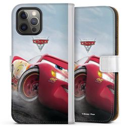 DeinDesign iPhone 12 Pro Max Handy Klapph&uuml;lle Handyh&uuml;lle aus Kunst Leder wei&szlig; Flip Case Official Licensed Product Cars Lightning Mcqueen 95 Sideflip mit Lasche