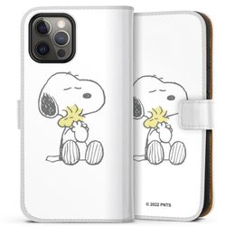 DeinDesign iPhone 12 Pro Max Handy Klapph&uuml;lle Handyh&uuml;lle aus Kunst Leder wei&szlig; Flip Case Snoopy Love Peanuts Sideflip mit Lasche