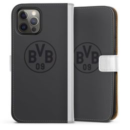 DeinDesign iPhone 12 Pro Max Handy Klapph&uuml;lle Handyh&uuml;lle aus Kunst Leder wei&szlig; Flip Case Bvb Borussia Dortmund Logo Sideflip mit Lasche