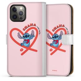 DeinDesign iPhone 12 Pro Max Handy Klapph&uuml;lle Handyh&uuml;lle aus Kunst Leder wei&szlig; Flip Case Heart Lilo & Stitch Disney Sideflip mit Lasche