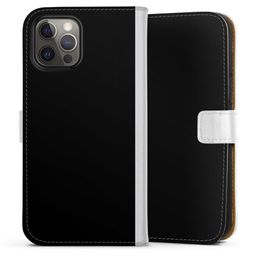 DeinDesign iPhone 12 Pro Max Handy Klapph&uuml;lle Handyh&uuml;lle aus Kunst Leder wei&szlig; Flip Case Colour Black Unicoloured Sideflip mit Lasche