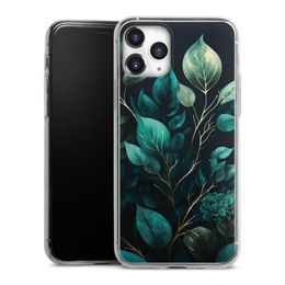 DeinDesign iPhone 11 Pro Handy Slim Case Silikon Handyh&uuml;lle transparent H&uuml;lle extra d&uuml;nn Leaves Black Eukalyptus Silikon Slim Case