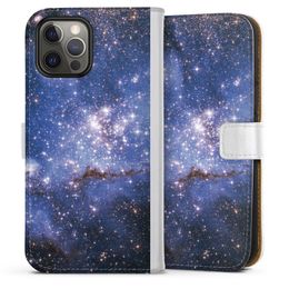 DeinDesign iPhone 12 Pro Max Handy Klapph&uuml;lle Handyh&uuml;lle aus Kunst Leder wei&szlig; Flip Case Galaxy Weltall Weltraum Sideflip mit Lasche