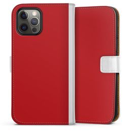 DeinDesign iPhone 12 Pro Max Handy Klapph&uuml;lle Handyh&uuml;lle aus Kunst Leder wei&szlig; Flip Case Unicoloured Red Colour Sideflip mit Lasche