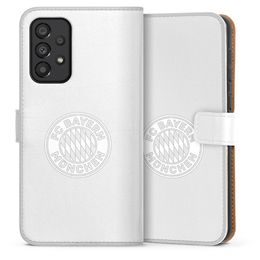 DeinDesign Galaxy A33 5G Handy Klapph&uuml;lle Handyh&uuml;lle aus Kunst Leder wei&szlig; Flip Case Coat Of Arms Fc Bayern M&uuml;nchen Fcb Sideflip mit Lasche