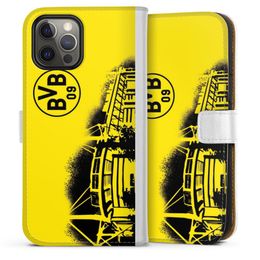 DeinDesign iPhone 12 Pro Max Handy Klapph&uuml;lle Handyh&uuml;lle aus Kunst Leder wei&szlig; Flip Case Stadium Bvb Borussia Dortmund Sideflip mit Lasche