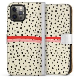 DeinDesign iPhone 12 Pro Max Handy Klapph&uuml;lle Handyh&uuml;lle aus Kunst Leder wei&szlig; Flip Case Stripes Points Kunst Sideflip mit Lasche