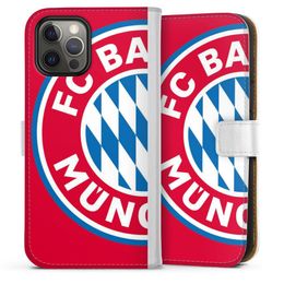 DeinDesign iPhone 12 Pro Max Handy Klapph&uuml;lle Handyh&uuml;lle aus Kunst Leder wei&szlig; Flip Case Fc Bayern M&uuml;nchen Fcb Official Licensed Product Sideflip mit Lasche