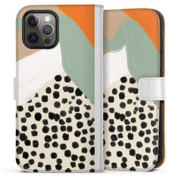 DeinDesign iPhone 12 Pro Max Handy Klapph&uuml;lle Handyh&uuml;lle aus Kunst Leder wei&szlig; Flip Case Abstract Boho Kunst Sideflip mit Lasche