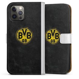 DeinDesign iPhone 12 Pro Max Handy Klapph&uuml;lle Handyh&uuml;lle aus Kunst Leder wei&szlig; Flip Case Bvb Borussia Dortmund Merchandise Sideflip mit Lasche