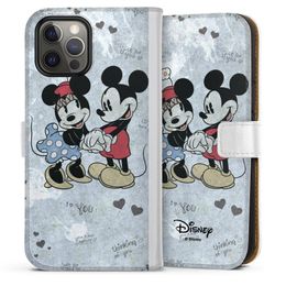DeinDesign iPhone 12 Pro Max Handy Klapph&uuml;lle Handyh&uuml;lle aus Kunst Leder wei&szlig; Flip Case Vintage Disney Sideflip mit Lasche