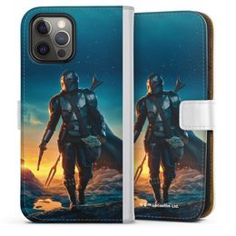 DeinDesign iPhone 12 Pro Max Handy Klapph&uuml;lle Handyh&uuml;lle aus Kunst Leder wei&szlig; Flip Case Star Wars The Mandalorian Sunset Sideflip mit Lasche
