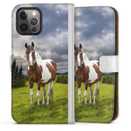 DeinDesign iPhone 12 Pro Max Handy Klapph&uuml;lle Handyh&uuml;lle aus Kunst Leder wei&szlig; Flip Case Horse Nature Meadow Sideflip mit Lasche