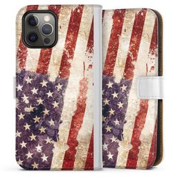 DeinDesign iPhone 12 Pro Max Handy Klapph&uuml;lle Handyh&uuml;lle aus Kunst Leder wei&szlig; Flip Case Flag Usa America Sideflip mit Lasche