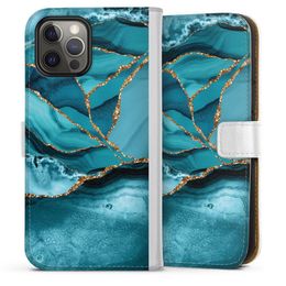 DeinDesign iPhone 12 Pro Max Handy Klapph&uuml;lle Handyh&uuml;lle aus Kunst Leder wei&szlig; Flip Case Marble Gemstone Glitzer Sideflip mit Lasche