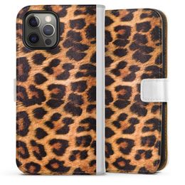 DeinDesign iPhone 12 Pro Max Handy Klapph&uuml;lle Handyh&uuml;lle aus Kunst Leder wei&szlig; Flip Case Animal Print Leopard Fur Sideflip mit Lasche