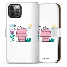 DeinDesign iPhone 12 Pro Max Handy Klapph&uuml;lle Handyh&uuml;lle aus Kunst Leder wei&szlig; Flip Case Snoopy Dog Official Licensed Product Sideflip mit Lasche