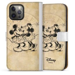 DeinDesign iPhone 12 Pro Max Handy Klapph&uuml;lle Handyh&uuml;lle aus Kunst Leder wei&szlig; Flip Case Minnie Mouse Vintage Mickey Mouse Sideflip mit Lasche