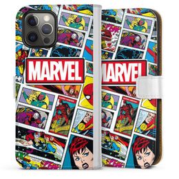 DeinDesign iPhone 12 Pro Max Handy Klapph&uuml;lle Handyh&uuml;lle aus Kunst Leder wei&szlig; Flip Case Muster Comic Marvel Sideflip mit Lasche
