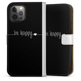DeinDesign iPhone 12 Pro Max Handy Klapph&uuml;lle Handyh&uuml;lle aus Kunst Leder wei&szlig; Flip Case Happiness Statement Sayings Sideflip mit Lasche