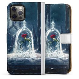 DeinDesign iPhone 12 Pro Max Handy Klapph&uuml;lle Handyh&uuml;lle aus Kunst Leder wei&szlig; Flip Case Rose The Beauty And The Beast Disney Princess Sideflip mit Lasche