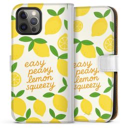 DeinDesign iPhone 12 Pro Max Handy Klapph&uuml;lle Handyh&uuml;lle aus Kunst Leder wei&szlig; Flip Case Spruch Statement Lemon Sideflip mit Lasche