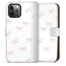 DeinDesign iPhone 12 Pro Max Handy Klapph&uuml;lle Handyh&uuml;lle aus Kunst Leder wei&szlig; Flip Case Muster Bow Schleifen Sideflip mit Lasche