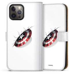 DeinDesign iPhone 12 Pro Max Handy Klapph&uuml;lle Handyh&uuml;lle aus Kunst Leder wei&szlig; Flip Case Captain America Official Licensed Product Marvel Sideflip mit Lasche