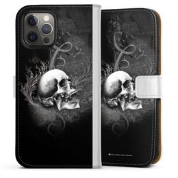 DeinDesign iPhone 12 Pro Max Handy Klapph&uuml;lle Handyh&uuml;lle aus Kunst Leder wei&szlig; Flip Case Gothic Skull Skulls Sideflip mit Lasche