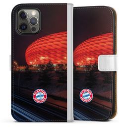 DeinDesign iPhone 12 Pro Max Handy Klapph&uuml;lle Handyh&uuml;lle aus Kunst Leder wei&szlig; Flip Case Fc Bayern M&uuml;nchen Stadium Fcb Sideflip mit Lasche