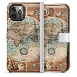 DeinDesign iPhone 12 Pro Max Handy Klapph&uuml;lle Handyh&uuml;lle aus Kunst Leder wei&szlig; Flip Case Vintage Map World Map Sideflip mit Lasche
