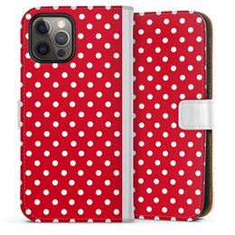 DeinDesign iPhone 12 Pro Max Handy Klapph&uuml;lle Handyh&uuml;lle aus Kunst Leder wei&szlig; Flip Case Retro Polka Dots Points Sideflip mit Lasche