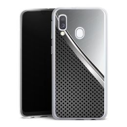 DeinDesign Galaxy A40 Handy Silikon H&uuml;lle Case transparent Handyh&uuml;lle Carbon Metall Steel Silikon Case