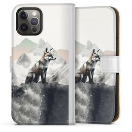 DeinDesign iPhone 12 Pro Max Handy Klapph&uuml;lle Handyh&uuml;lle aus Kunst Leder wei&szlig; Flip Case Nature Mountain Fox Sideflip mit Lasche