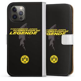 DeinDesign iPhone 12 Pro Max Handy Klapph&uuml;lle Handyh&uuml;lle aus Kunst Leder wei&szlig; Flip Case Borussia Dortmund Bvb Marco Reus Sideflip mit Lasche