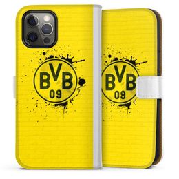 DeinDesign iPhone 12 Pro Max Handy Klapph&uuml;lle Handyh&uuml;lle aus Kunst Leder wei&szlig; Flip Case Official Licensed Product Bvb Borussia Dortmund Sideflip mit Lasche