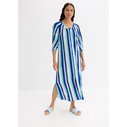 bonprix gestreiftes Kaftan-Kleid aus strukturierter Viskose, blau, Gr.36, gestreiftes Kaftan-Kleid aus strukturierter Viskose mit Knopfleiste vorne und Seiten-Schlitzen, aus Viskose