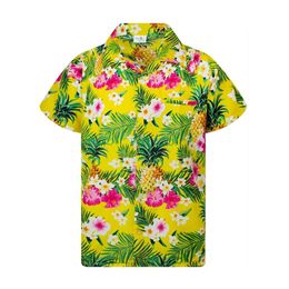 King Kameha Button Up Shirt 'Pineapple Flowers' boy Yellow size 146/164