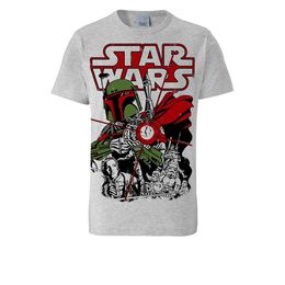 logoshirt T-Shirt 'Star Wars - Boba Fett' Damen Gr&ouml;&szlig;e XXXL grau / gr&uuml;n / rot / schwarz