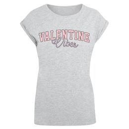 F4NT4STIC T-Shirt 'Valentinstag Valentine Vibes' Damen Gr&ouml;&szlig;e L grau / lavendel / rosa / schwarz
