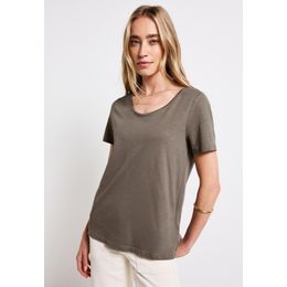 Street One Damen V-Shirt, beige, Gr. 34, unifarben, Web, 50% Baumwolle, 50% Modal, Shirts, mit V-Ausschnitt