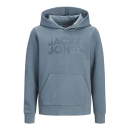 Jack & Jones Jungen Kapuzensweatshirt "JJECORP mit Druck, K&auml;ngurutasche, pflegeleicht"blau mirage print:big tonal, Gr. 128, JACK & JONES JUNIOR, bedruckt,