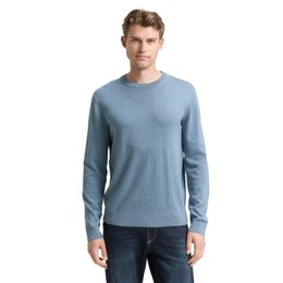 Tom Tailor Damen Rundhalspulloverfaded blau melange, Gr. L, meliert, Strick, Obermaterial: 100% Baumwolle, Pullover, mit Logostickerei