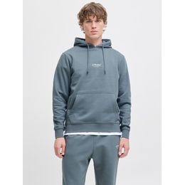 Jack & Jones JACK & JONES Jungen Kapuzensweatshirt "JJESOHO SWEAT HOOD NOOS"stormy weather, Gr. M, bedruckt, angeraute Sweatware, Obermaterial: 80% Baumwolle, 20%