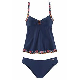 Lascana Damen Tankini, bunt, Gr. 36, Print-Einsatz, bedruckt, gemustert, unifarben, Polyamid, Bikini-Sets, mit eingearbeiteten Softcups, verstellbare