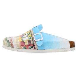 DOGO Damen Hausschuh "Comfie Pantoletten Hausschuhe Burano Island Damen Sandalen", Gr. 41, blau, Lederimitat, Schuhe, Handgefertigt