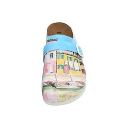 DOGO Damen Hausschuh "Comfie Pantoletten Hausschuhe Burano Island Damen Sandalen", Gr. 38, blau, Lederimitat, Schuhe, Handgefertigt