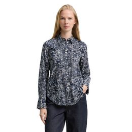 Hemdbluse Tom Tailor, Damen, Gr. 36, blau (navy abstract dot design), Web, Obermaterial: 53% Baumwolle, 47% Modal, bedruckt, gemustert, regular fit Po-bedeckend, Manschette, Blusen Hemdbluse, mit Muster